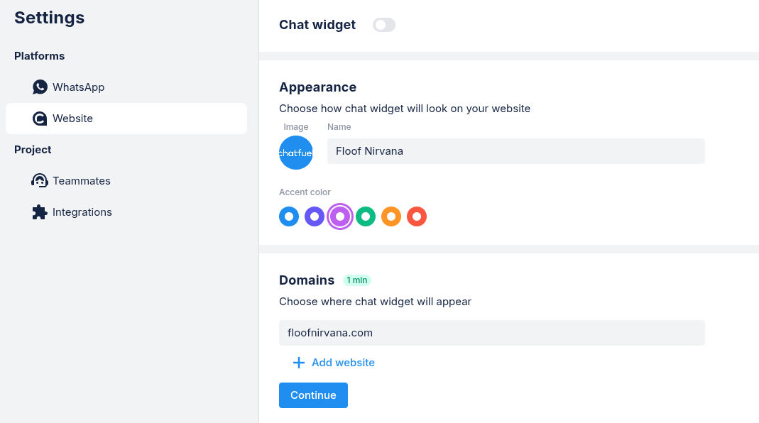 Set up chat widget for website