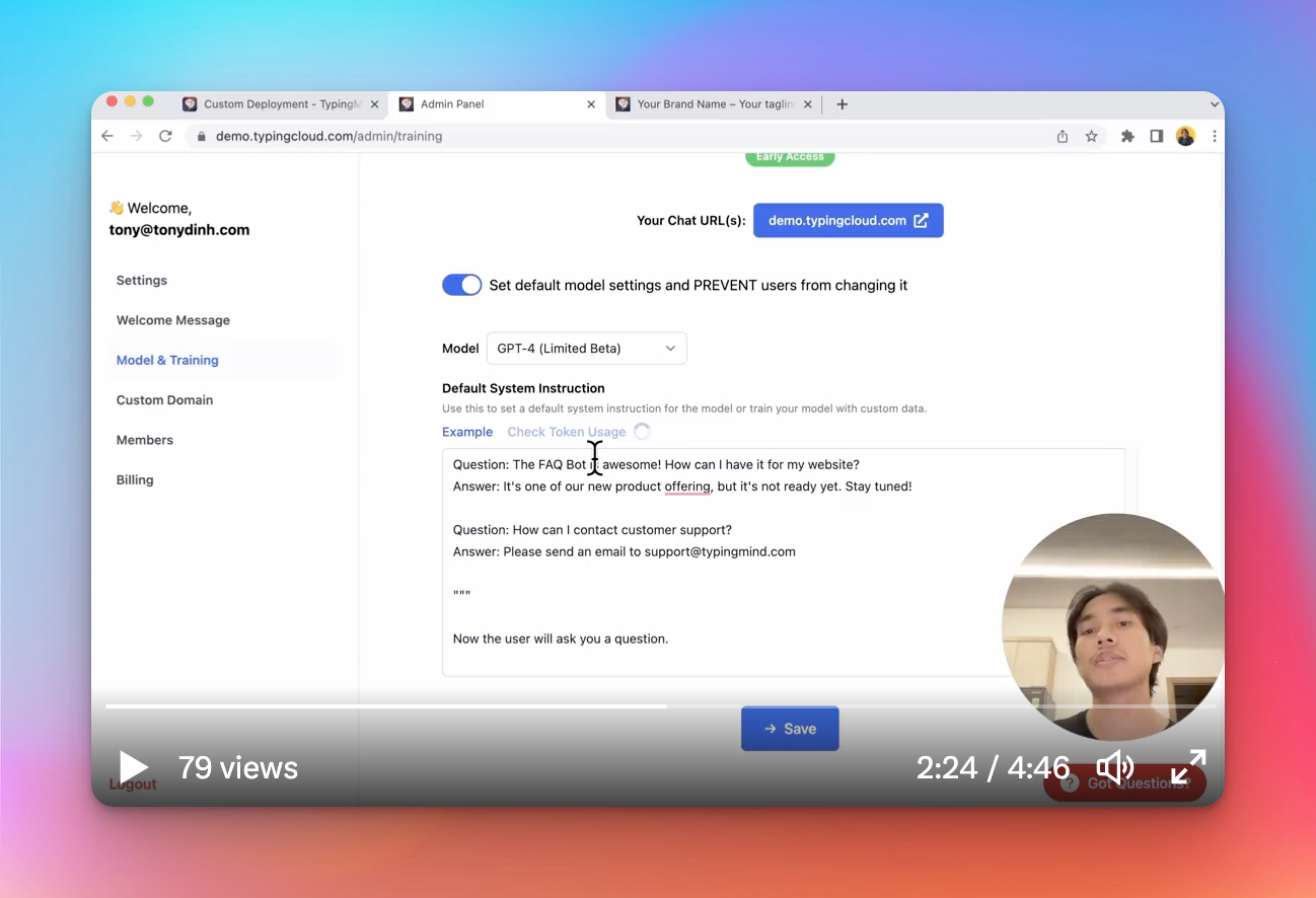 Train Model on Custom Deployment - TypingMind Blog