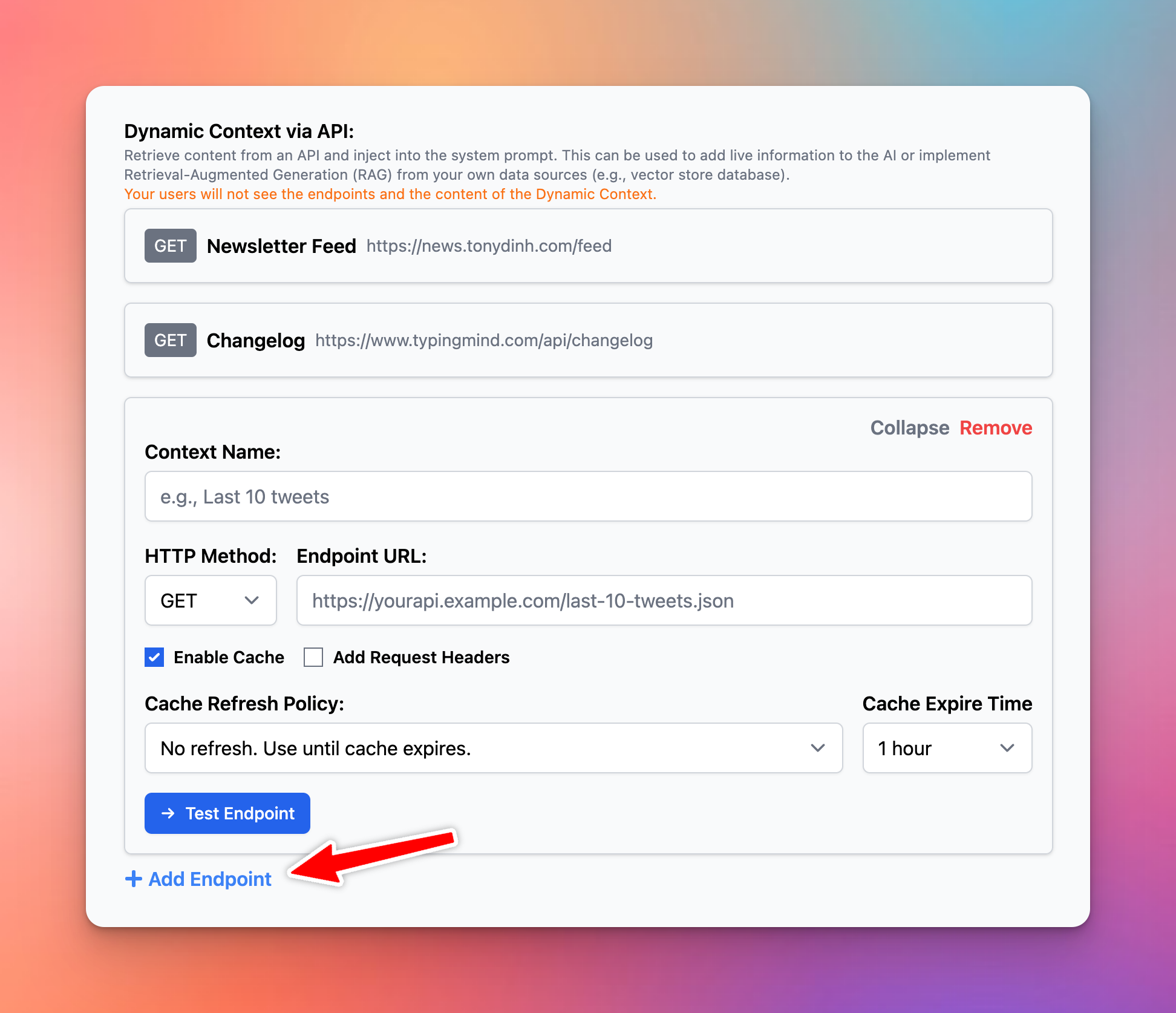 Dynamic Context via API