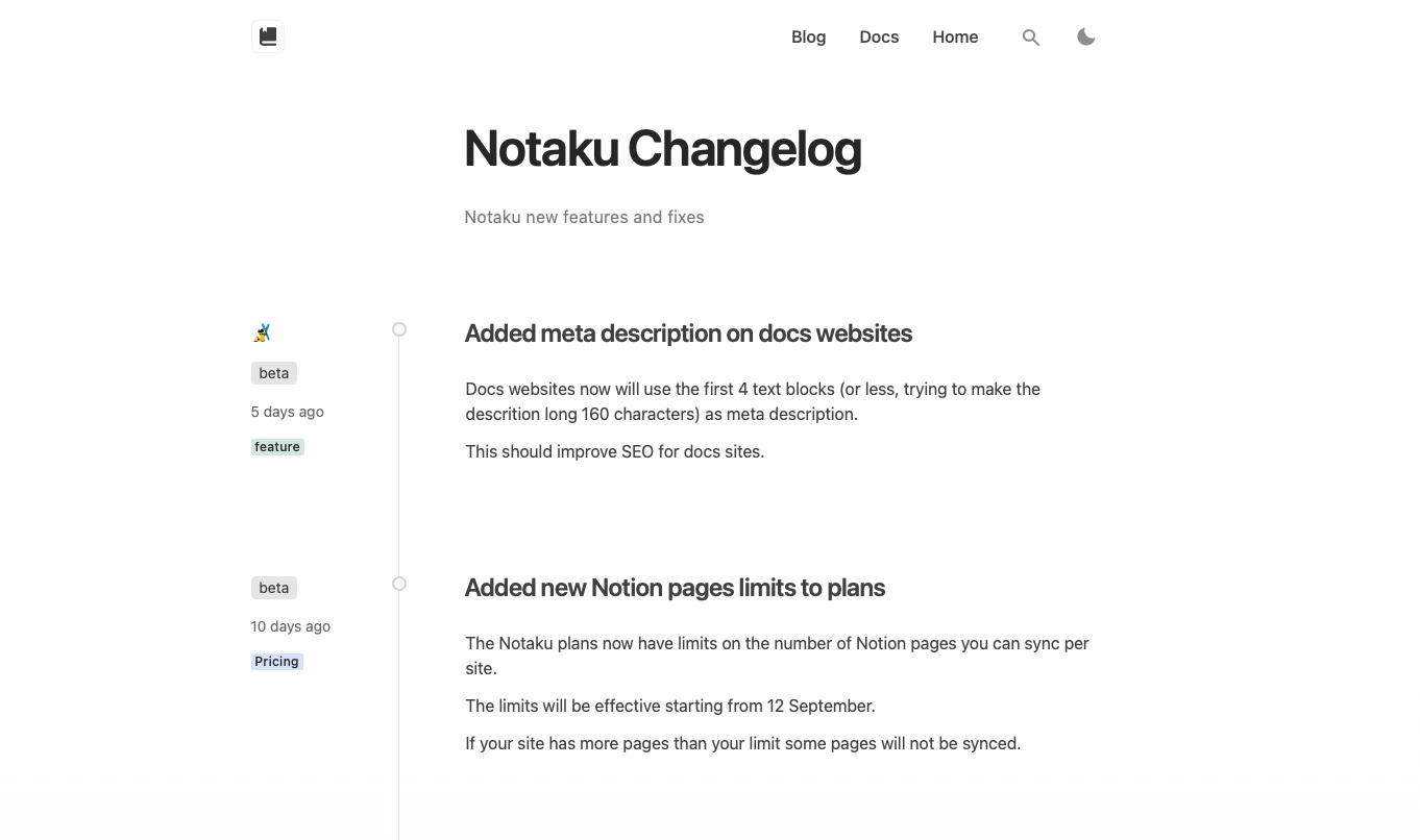 How to create a changelog website with Notion - Notaku Blog