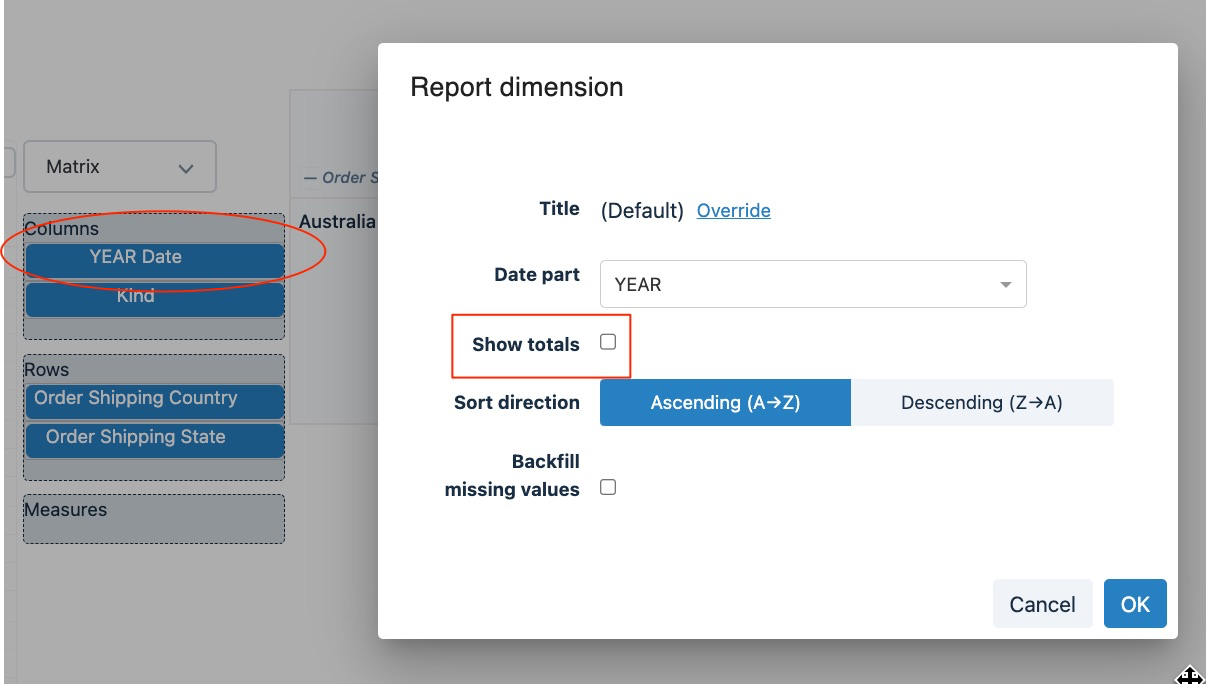 Configuring a matrix report