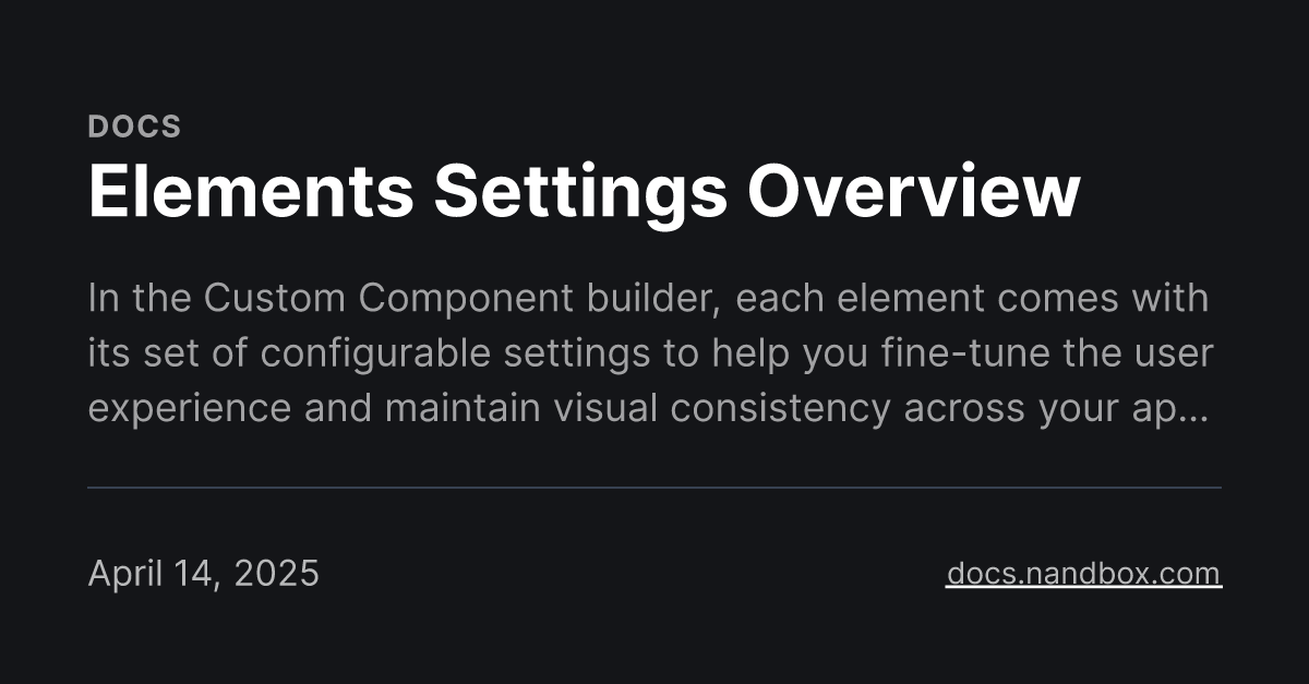Elements Settings Overview