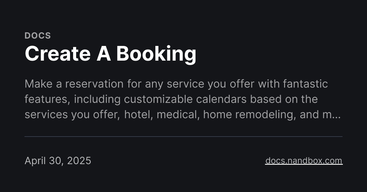 Create A Booking