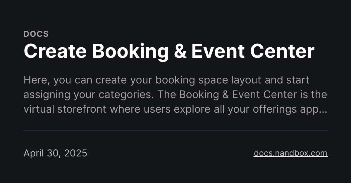 Create Booking & Event Center