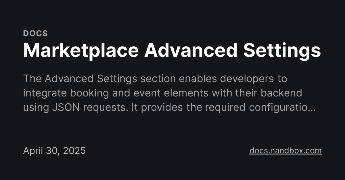 Marketplace Advanced Settings