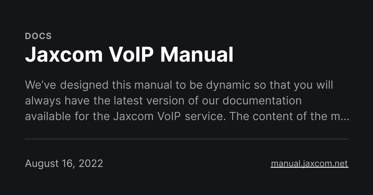 Jaxcom VoIP Manual
