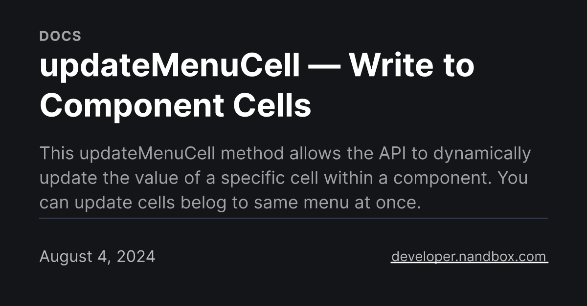 updateMenuCell — Write to Component Cells