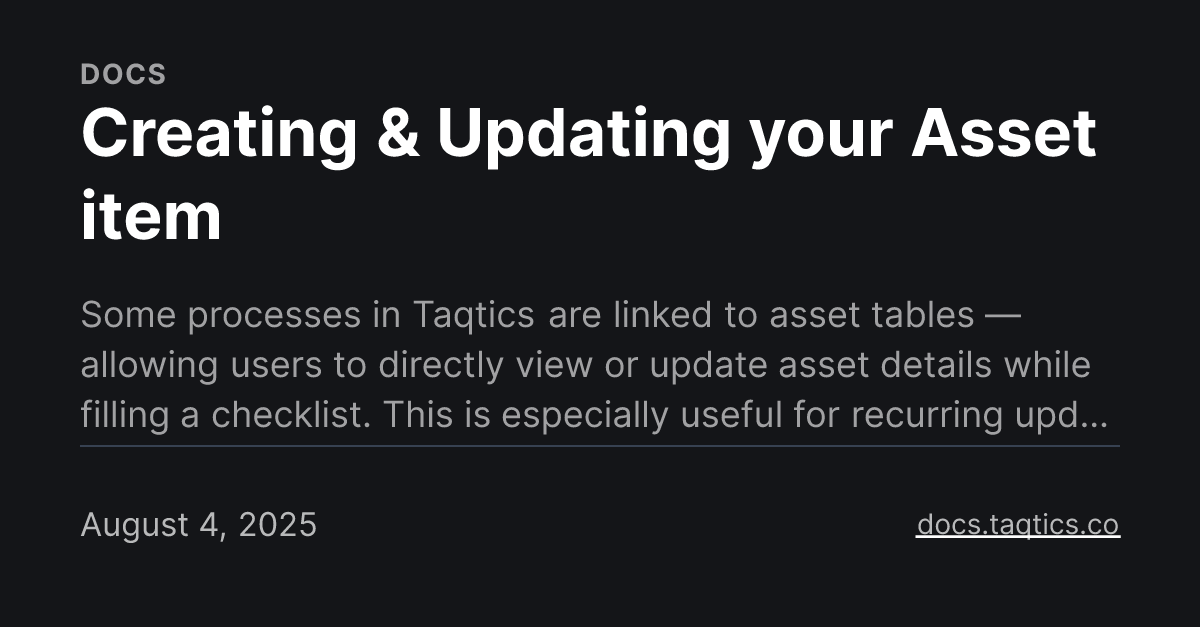 Creating & Updating your Asset item