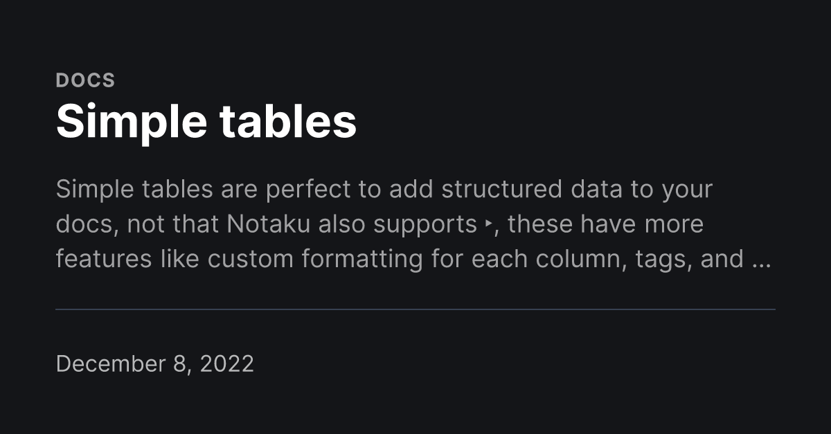 Simple tables