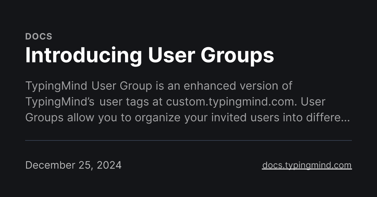 Introducing User Groups