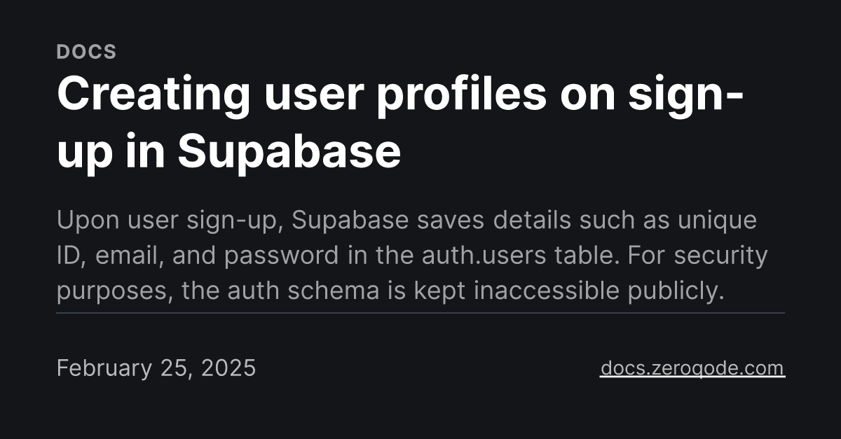 Creating user profiles on sign-up in Supabase