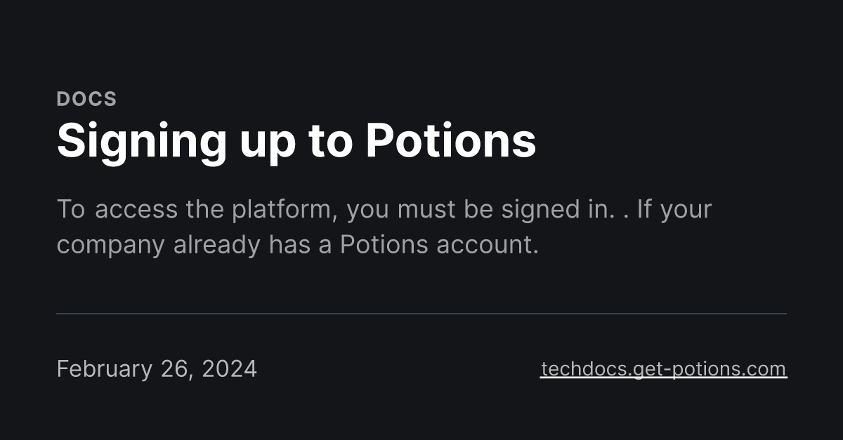 Signing up to Potions