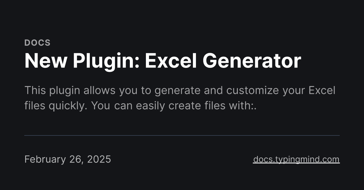 New Plugin: Excel Generator