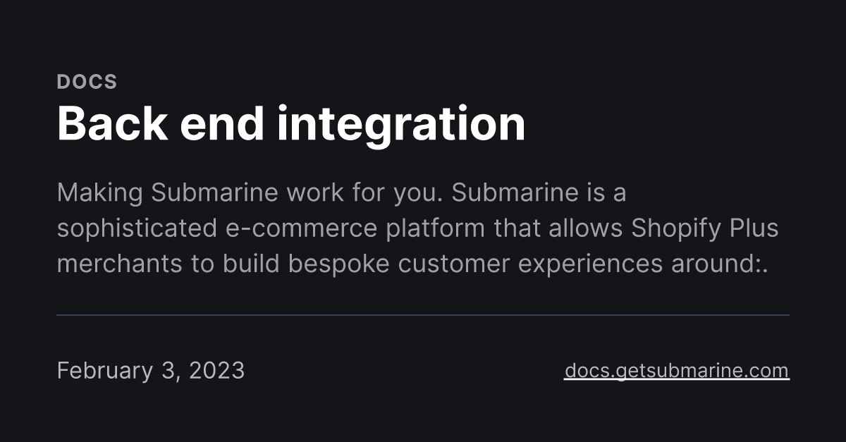 Back end integration Back end integration