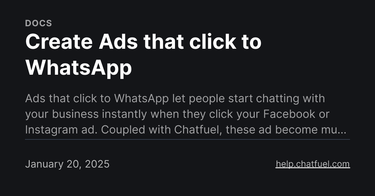 Create Ads that click to WhatsApp