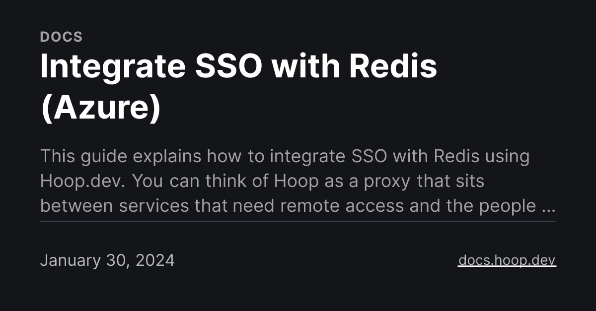 Integrate SSO with Redis (Azure)
