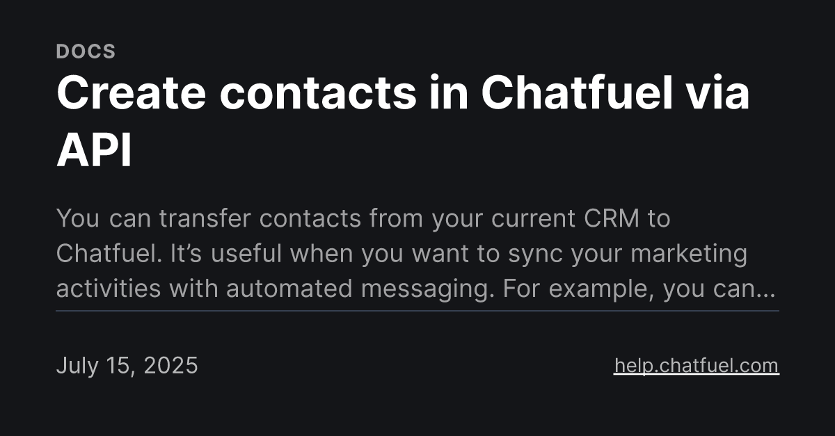 Create contacts in Chatfuel via API