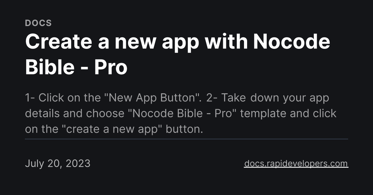 Create a new app with Nocode Bible - Pro