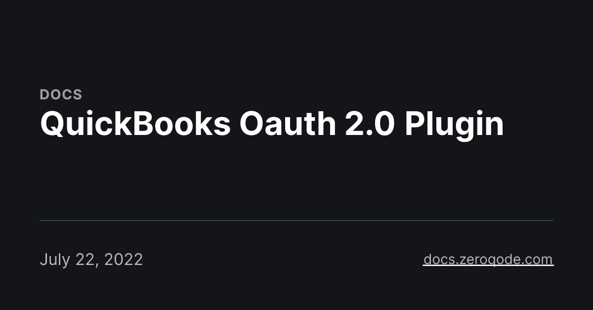 QuickBooks Oauth 2.0 Plugin