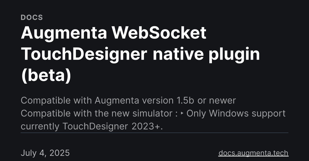 Augmenta WebSocket TouchDesigner native plugin (beta)