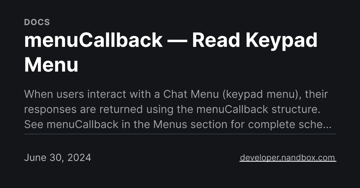menuCallback — Read Keypad Menu menuCallback — Read Keypad Menu