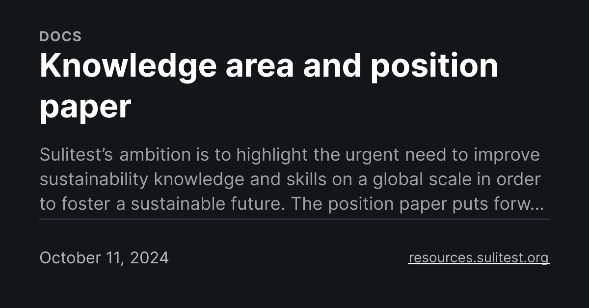 Knowledge area and position paper