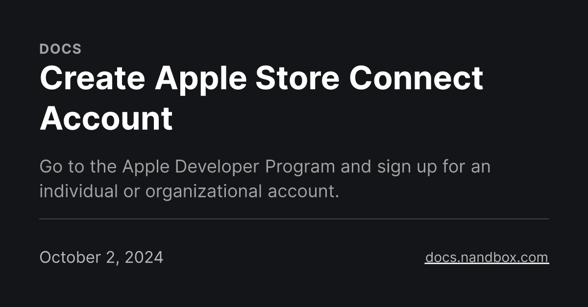 Create Apple Store Connect Account