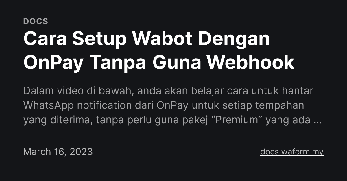 Cara Setup Wabot Dengan OnPay Tanpa Guna Webhook