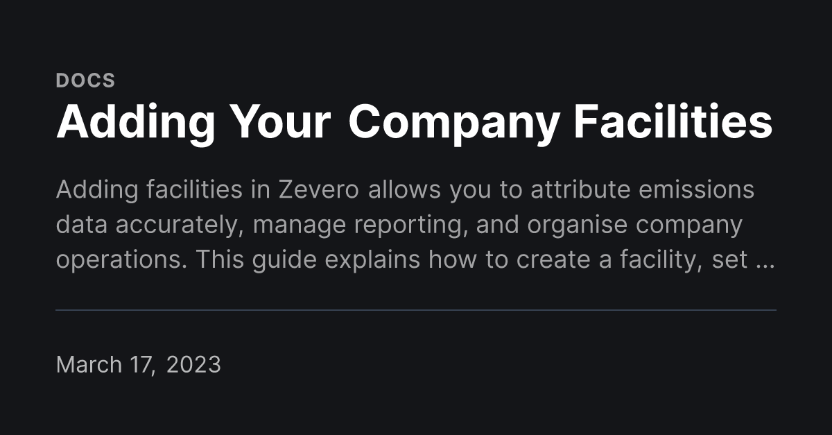 Adding Your Company Facilities