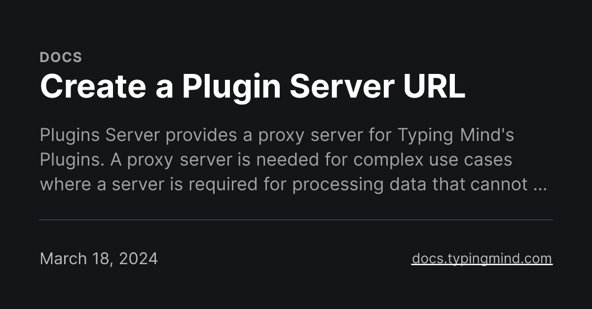 Create a Plugin Server URL