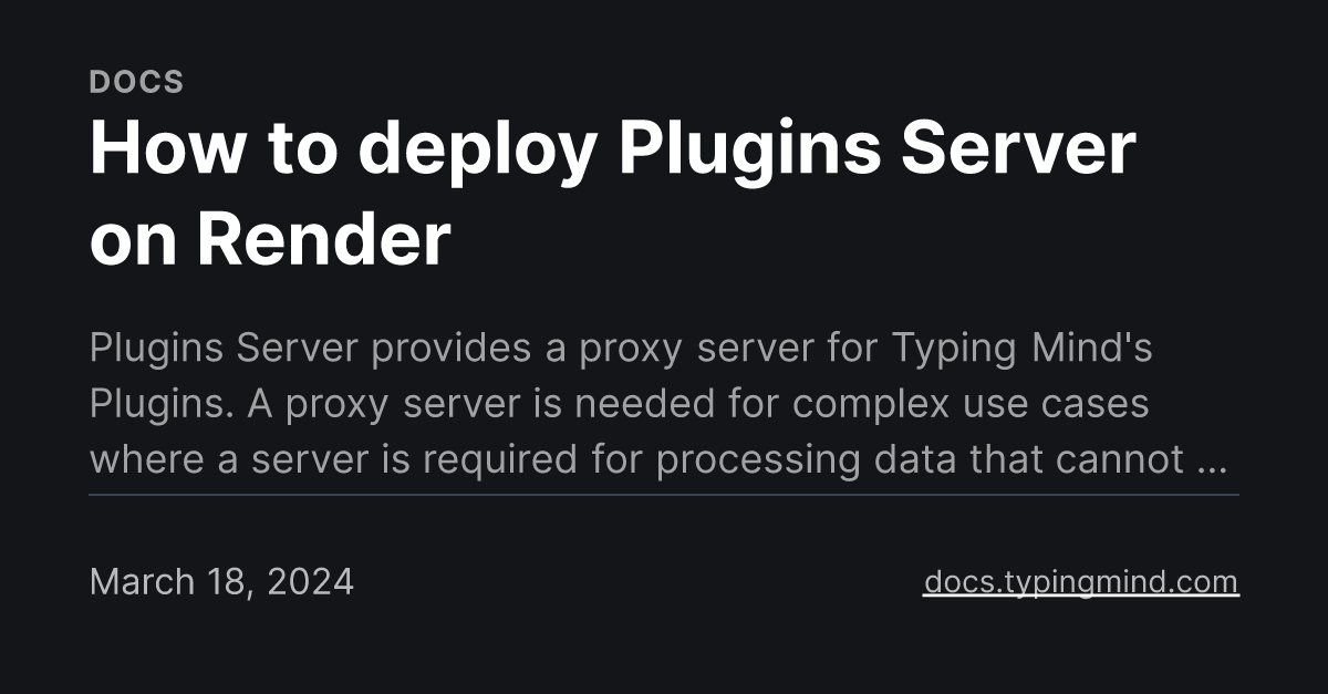 How to deploy Plugins Server on Render