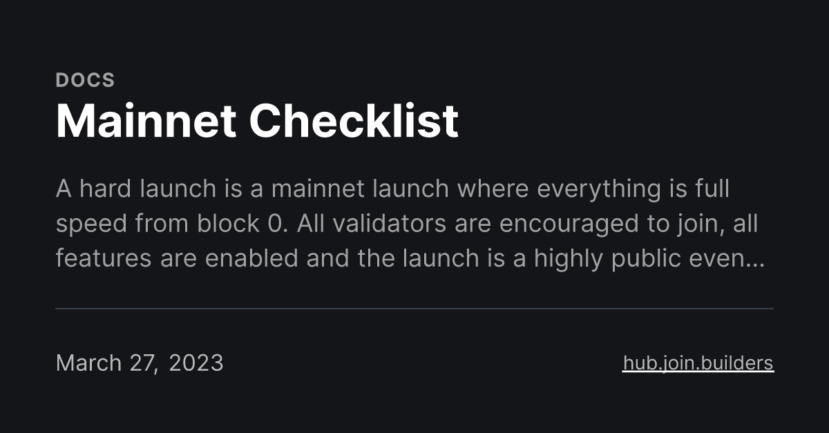 Mainnet Checklist