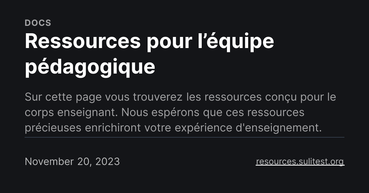Ressources pour l’équipe pédagogique