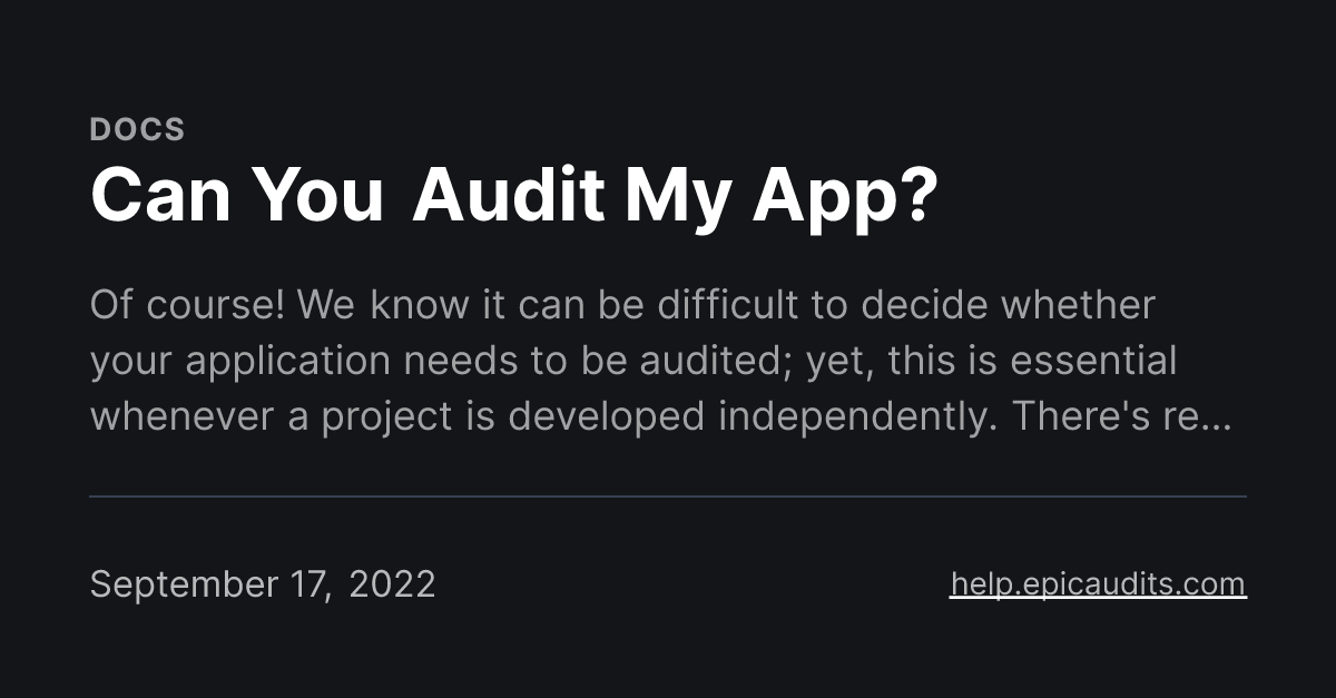 Can You Audit My App?