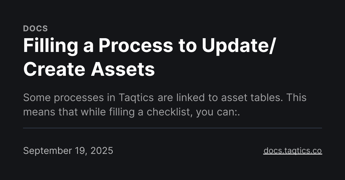 Filling a Process to Update/Create Assets