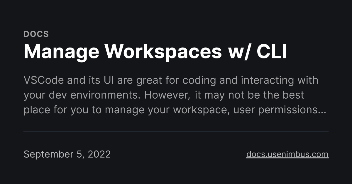 Manage Workspaces w/ CLI