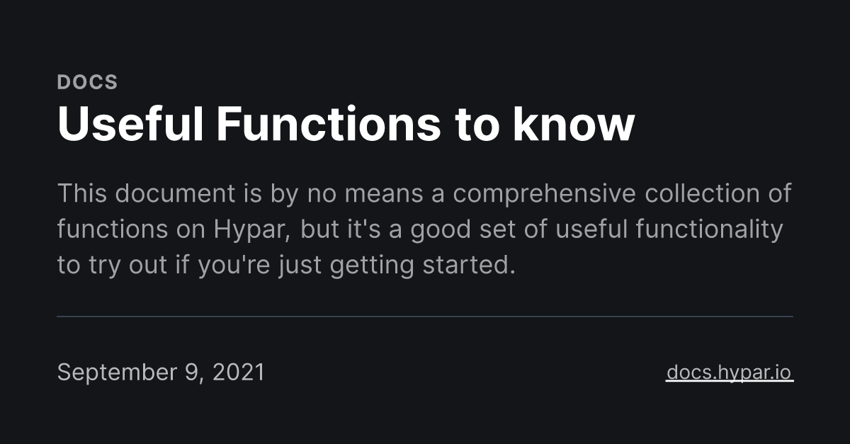 Useful Functions to know